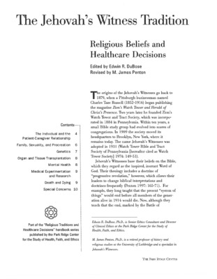"The Jehovah's Witness Tradition: Religious Beliefs and Healthcare Deci ...